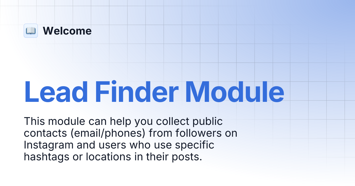 Lead Finder Module | Welcome